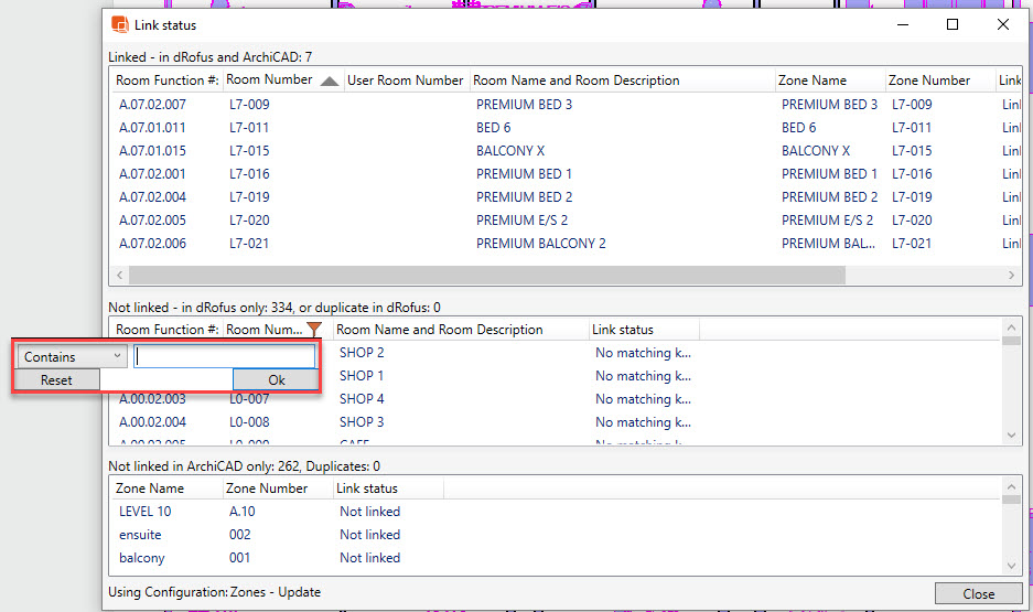 Linked ArchiCAD Zones Status
